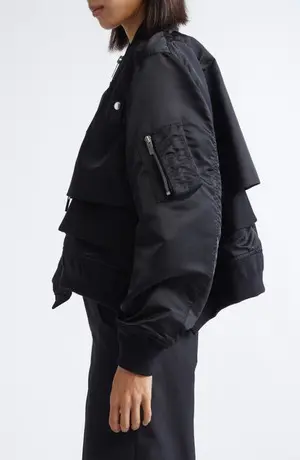 Sacai Nylon Twill & Wool Melton Blouson Jacket - Black