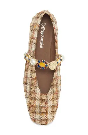 Jeffrey Campbell Amarissa Mary Jane Flat - Beige Brown Tweed