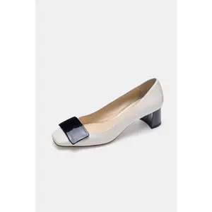 BELLS & BECKS Sofia Pebble Grain Leather Pumps - White With Black