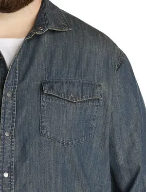 TRUE NATION BY DXL Big & Tall Washed Denim Sport Shirt - Blue