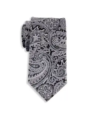 OAK HILL PREMIUM BY DXL Big & Tall Paisley Silk Tie - Black