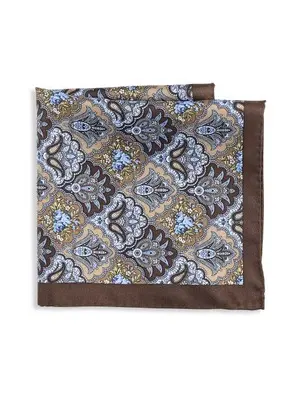 SYNRGY BY DXL Big & Tall Fall Medallion Silk Pocket Square - Brown