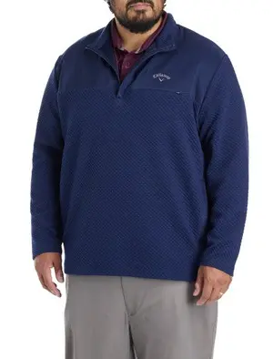 CALLAWAY Big & Tall Mixed Media Quarter Zip Pullover - Peacoat