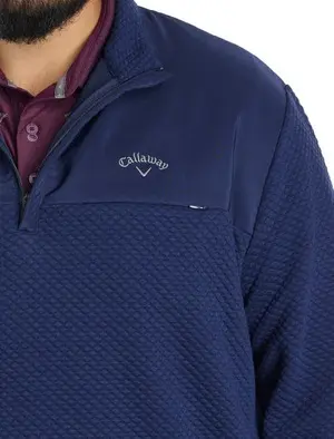 CALLAWAY Big & Tall Mixed Media Quarter Zip Pullover - Peacoat