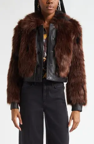 L'Agence Claira Faux Leather Trim Faux Fur Jacket