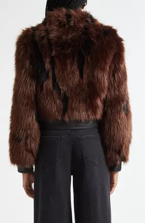 L'Agence Claira Faux Leather Trim Faux Fur Jacket