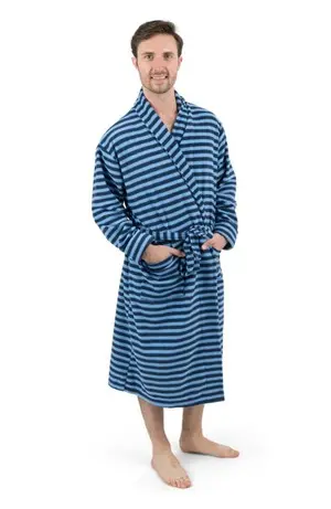 LEVERET Fleece Robe - Blue & Navy