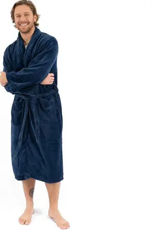 LEVERET Fleece Robe Navy