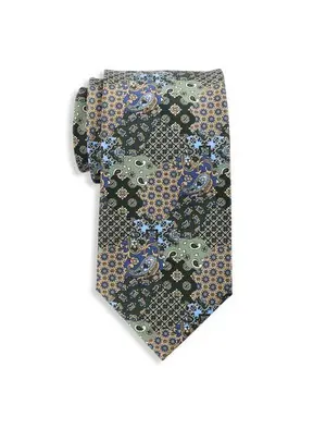 SYNRGY BY DXL Big & Tall Patchwork Paisley Tie - Green