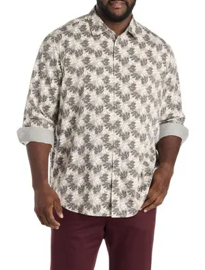 SYNRGY BY DXL Big & Tall Rolled-sleeve Floral Print Sport Shirt - Grey