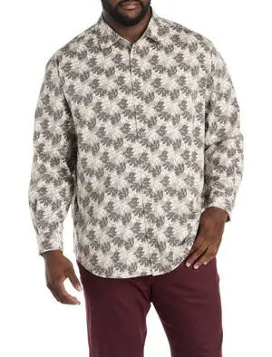 SYNRGY BY DXL Big & Tall Rolled-sleeve Floral Print Sport Shirt - Grey