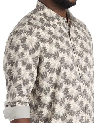 SYNRGY BY DXL Big & Tall Rolled-sleeve Floral Print Sport Shirt - Grey