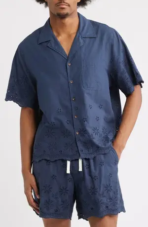 RIZORT Banks Eyelet Embroidery Camp Shirt - Navy