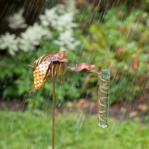 UNCOMMON GOODS Bee Rain Gauge With Bee Drinking Cup Haw Creek Forge - Copper Patina
