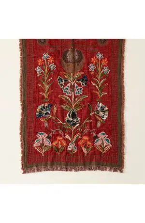 UNCOMMON GOODS Embroidered Garden Wrap Vismaya Collection - Rich Red /multi