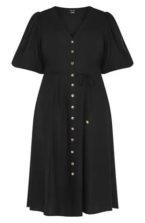 City Chic Bella Puff Sleeve Button-up Dress