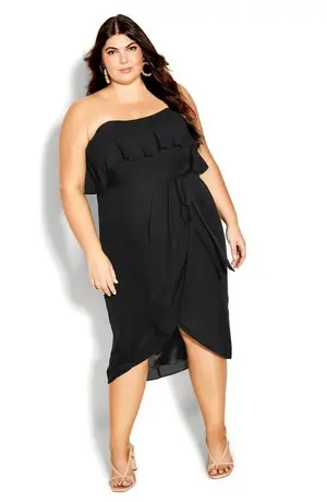City Chic Fable Ruffle Tie Belt Dress