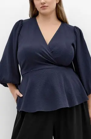 City Chic Celina Wrap Top - Navy