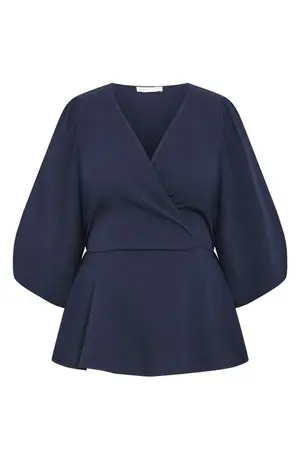 City Chic Celina Wrap Top - Navy