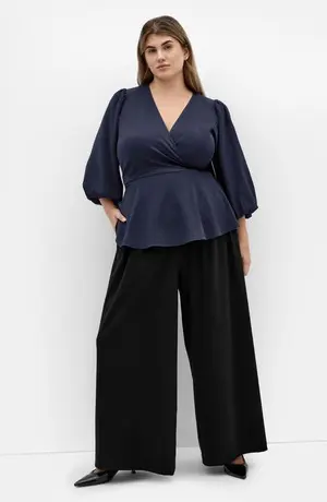 City Chic Celina Wrap Top - Navy