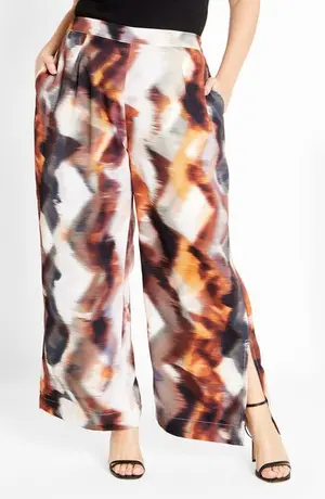 City Chic Mira Printed Wide-leg Pants - Geo Print