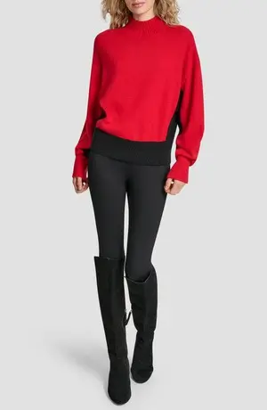 Dkny Colorblock Turtleneck Sweater - City Crimson/black