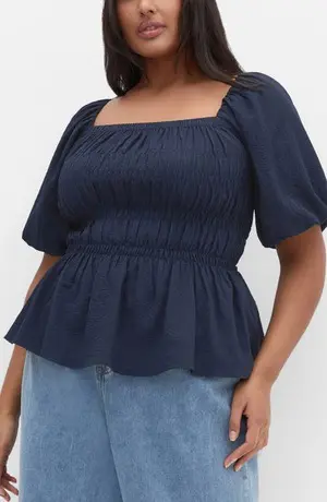 City Chic Irina Smocked Puff Sleeve Top