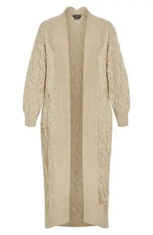 City Chic Charissa Cable-stitch Longline Cardigan - Cream