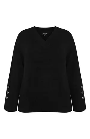 City Chic Dorothy Button Cuff Sweater - Black