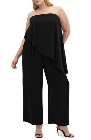 City Chic Skylar Strapless Wide-leg Jumpsuit - Black