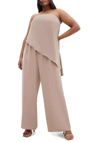 City Chic Skylar Strapless Wide-leg Jumpsuit - Mink