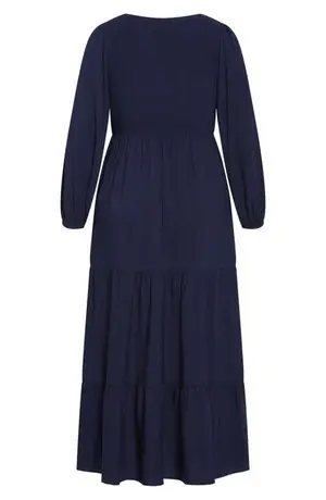 City Chic Athena Freya Long Sleeve Tiered Maxi Dress - Navy