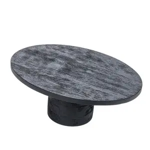 STORIED HOME Oval Mango Wood Pedestal - Black