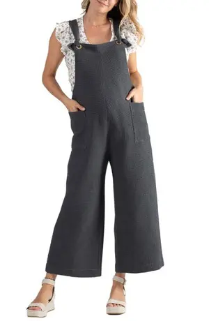 CACHE COEUR Maya Organic Cotton Gauze Maternity/nursing Jumpsuit - Anthracite