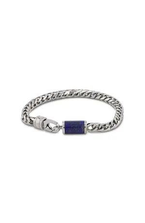 LARSON JEWELERS Stainless Steel Bracelet With Lapis Inlay