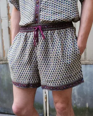 MONZLAPUR Embossed Botanical Crepe Shorts - Forest Plum