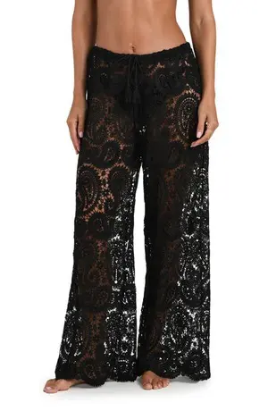 L'Agence Geraldine Lace Wide-leg Cover-up Pants - Black