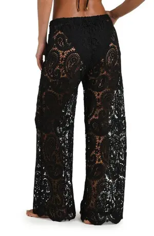 L'Agence Geraldine Lace Wide-leg Cover-up Pants - Black