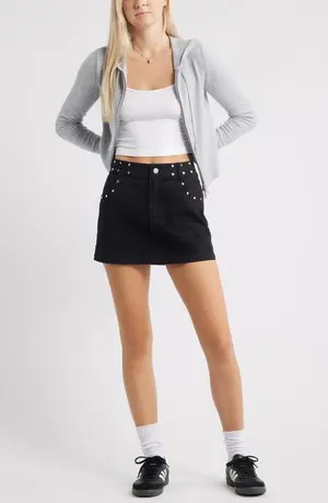 Bp. Studded Stretch-denim Miniskirt