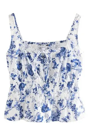 NEXT Floral Smocked Cotton Camisole