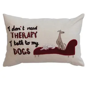 STORIED HOME Cotton Lumbar Pillow Cover With Dog Illustration And Message - White