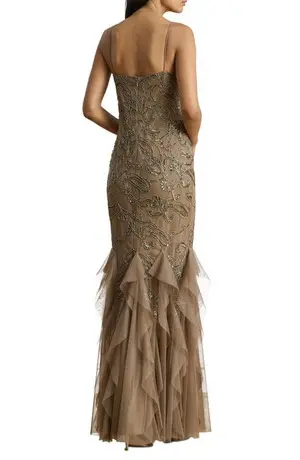 Ralph Lauren Ruffle Paisley Beaded Gown
