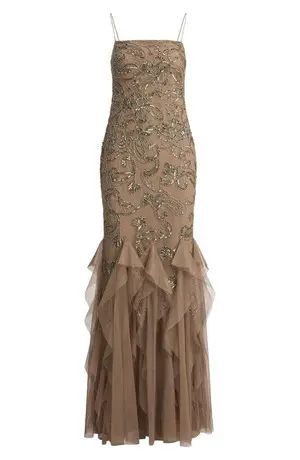 Ralph Lauren Ruffle Paisley Beaded Gown