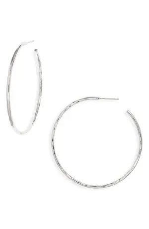 Nest Jewelry Skinny Hammered Hoop Earrings - Silver