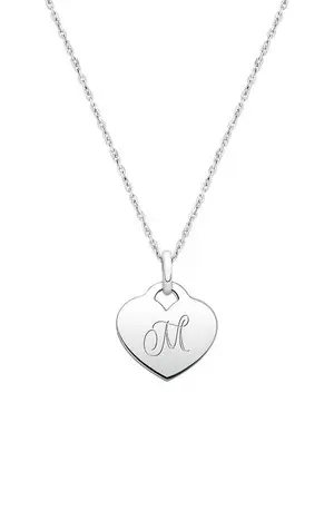 TINY BLESSINGS Sterling Silver Heart & Engraved Initial Necklace - Silver - M