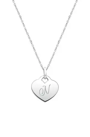 TINY BLESSINGS Sterling Silver Heart & Engraved Initial Necklace - Silver - N
