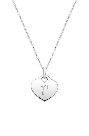 TINY BLESSINGS Sterling Silver Heart & Engraved Initial Necklace - Silver - P