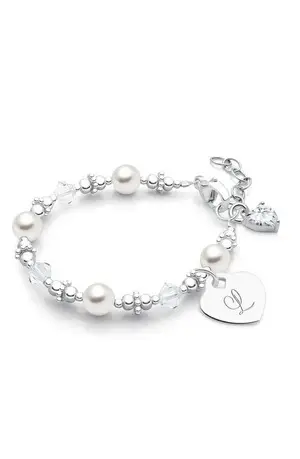 TINY BLESSINGS Sterling Silver Bracelet With Crystals, Pearls, And Engraved Initial Silver - L