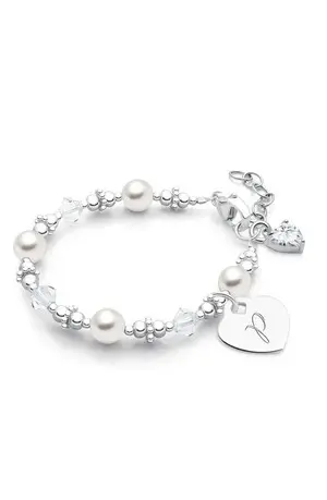 TINY BLESSINGS Sterling Silver Bracelet With Crystals, Pearls, And Engraved Initial - Silver - P