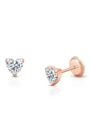 TINY BLESSINGS 14k Gold Heart Stud Earrings - 14k Rose Gold